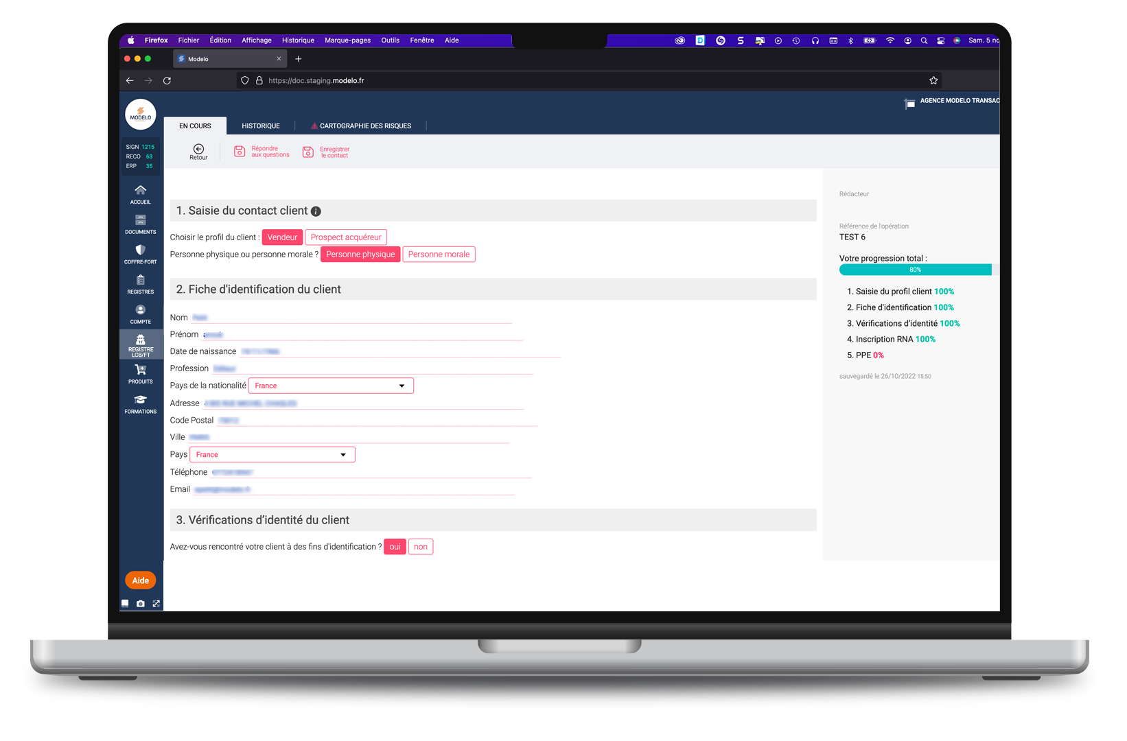 Le registre LCB/FT Galian- Modelo